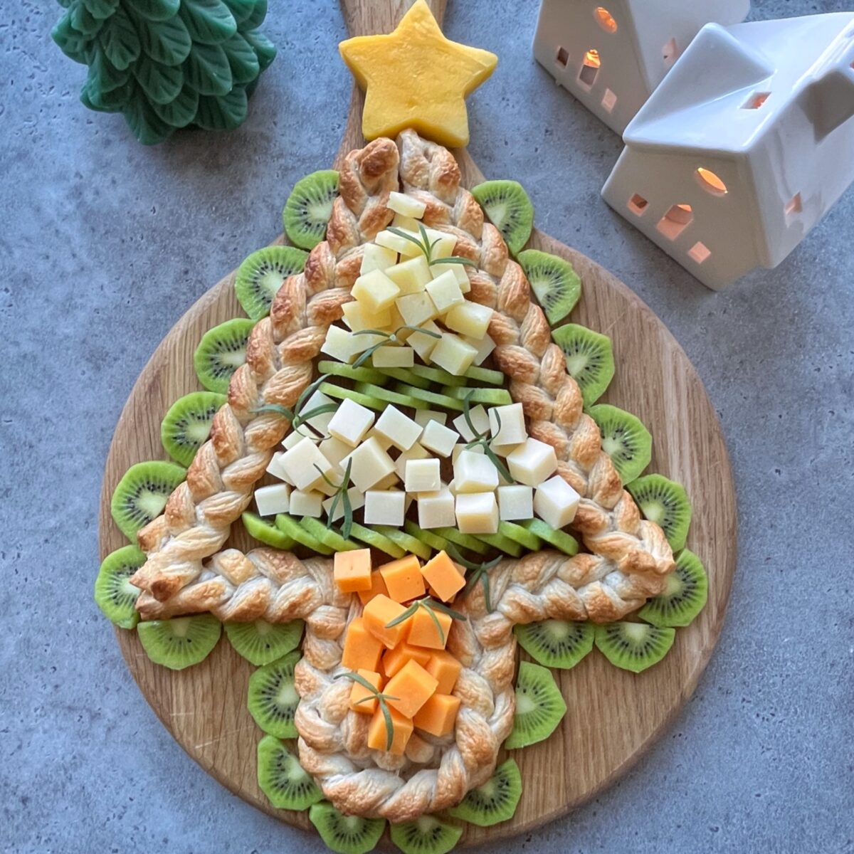 Cheese Board Christmas Tree (with braided Puff Pastry)